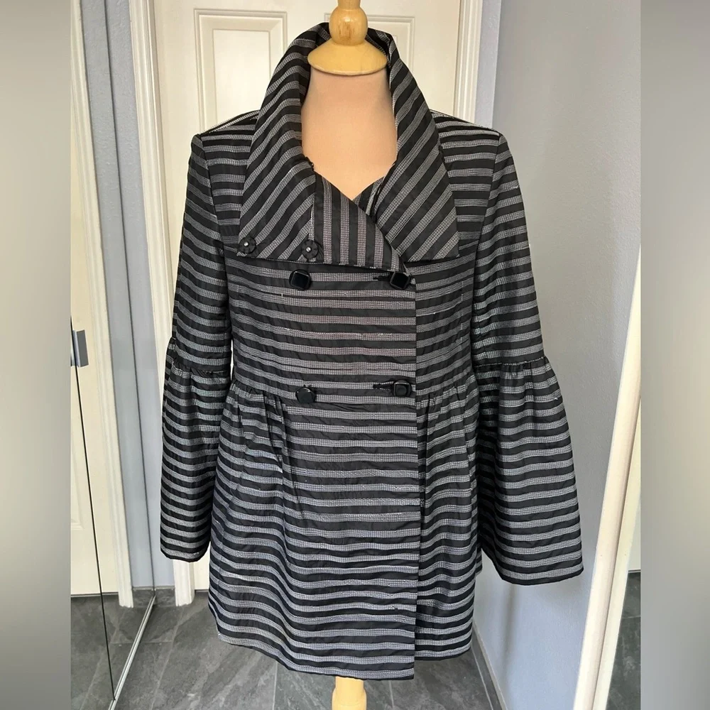 Samuel Dong | Jackets & Coats | Samuel Dong Black Striped Peplum Bell ...